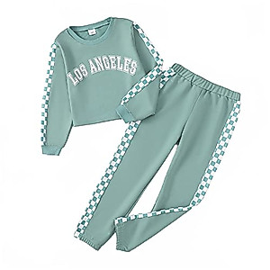 YOURUIKEY Girl Clothes Top Pants Sets Cotton little Girl Outfits Green Sweatsuits Kid Girl's Clothing Set for Size 7-8 Years Old Girls