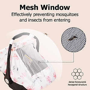 3-in-1 Car Seat Cover Baby, Breathable Peekaboo Sunshade and Mosquito Net, Universal Fit Infant Car Seat, Stretchy Canopy with Portable Storage Bag, Soft and Lightweight