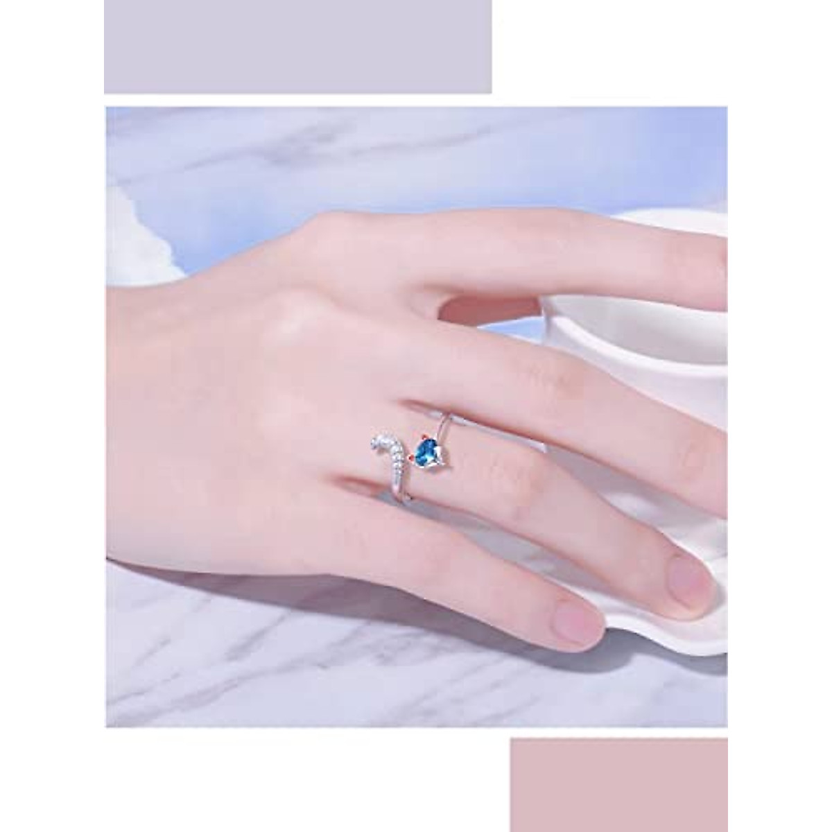 PLATO H Adjustable Sterling Silver Crystal Fox Head Ring for Women - High-Polished Fox Tail Funky Ring, Perfect for Anniversaries, Valentine's Day, and Birthday Gifts