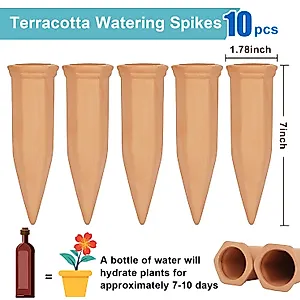 FAMILy Plant Watering Stakes 10Pcs Automatic Plant Waterers for Vacations Plant Watering Devices Terracotta Self Waterinq Spikes for Wine Bottles Great for Indoor & Outdoor Plants