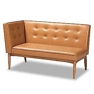 BOWERY HILL Faux Leather Upholstered and Brown Finished Wood 2-Piece Bench