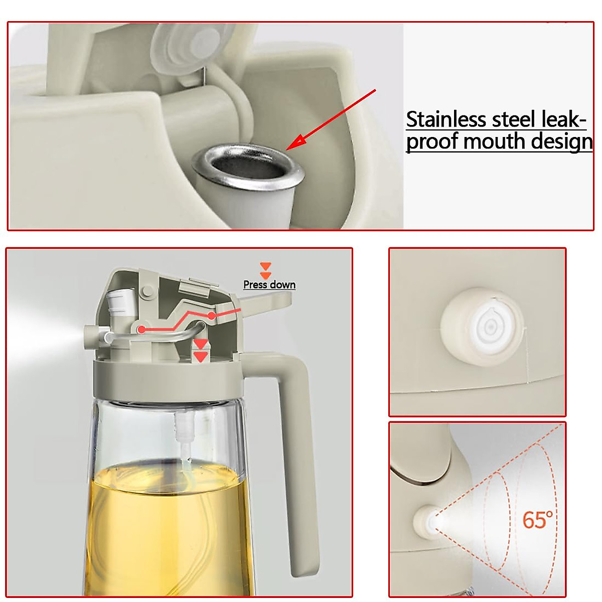 LayYun Olive Oil Dispenser Bottle & Oil Dispenser and Oil Sprayer,470 ml 16 OZ Condiment Container With Olive Oil Sprayer Dispenser for Cooking, Air Fryer, Salad, Frying, BBQ