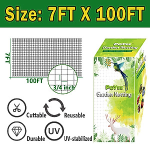 POYEE Garden Netting - 7 x 100 FT Heavy Duty Garden Net for Vegetables and Fruit Trees