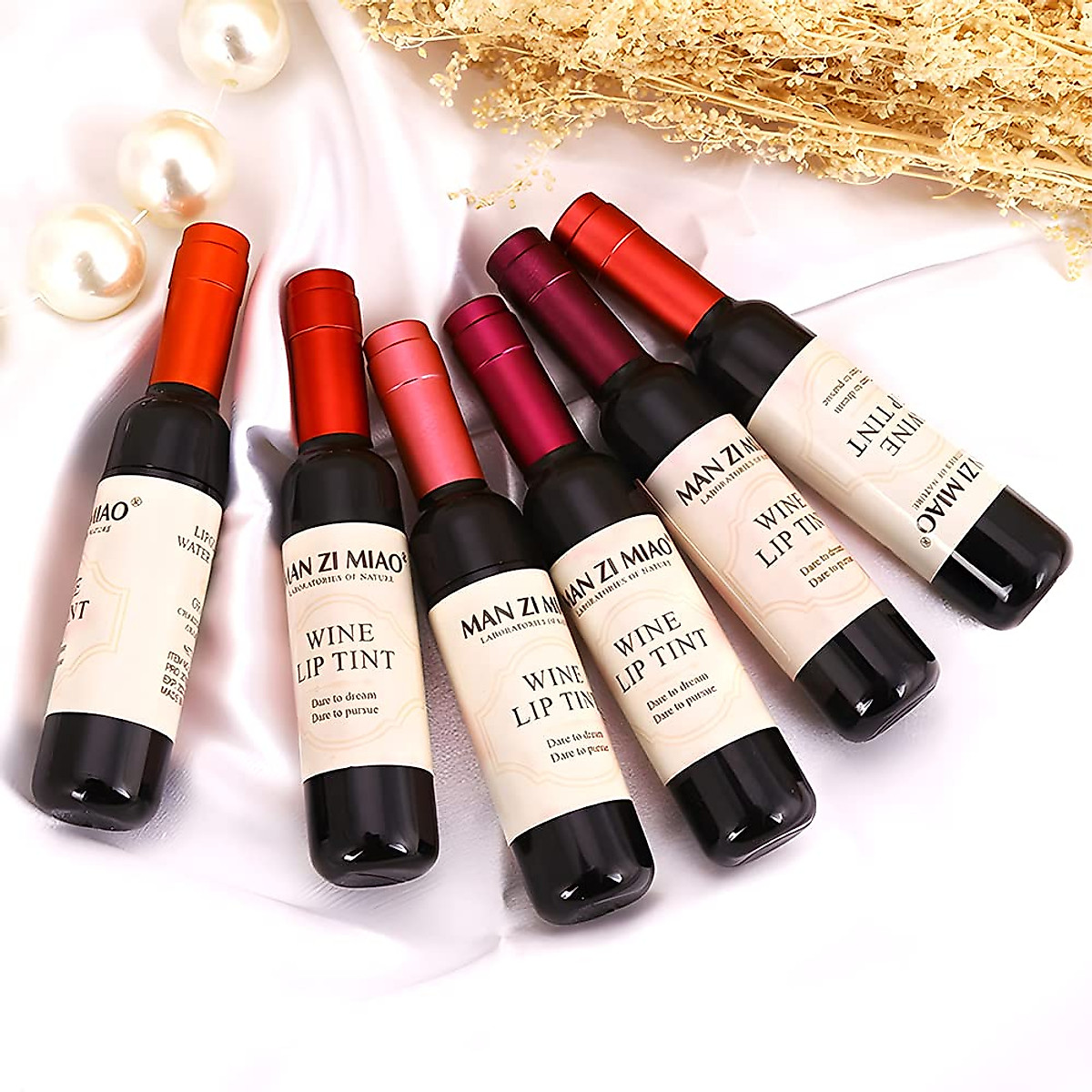 SOVONCARE MANZIMIAO 6 Colors Matte Liquid Lipstick, Wine Lip Tint Waterproof Natural Long Lasting Lip Gloss Mini Make Up Lip Sticks Wine Bottle