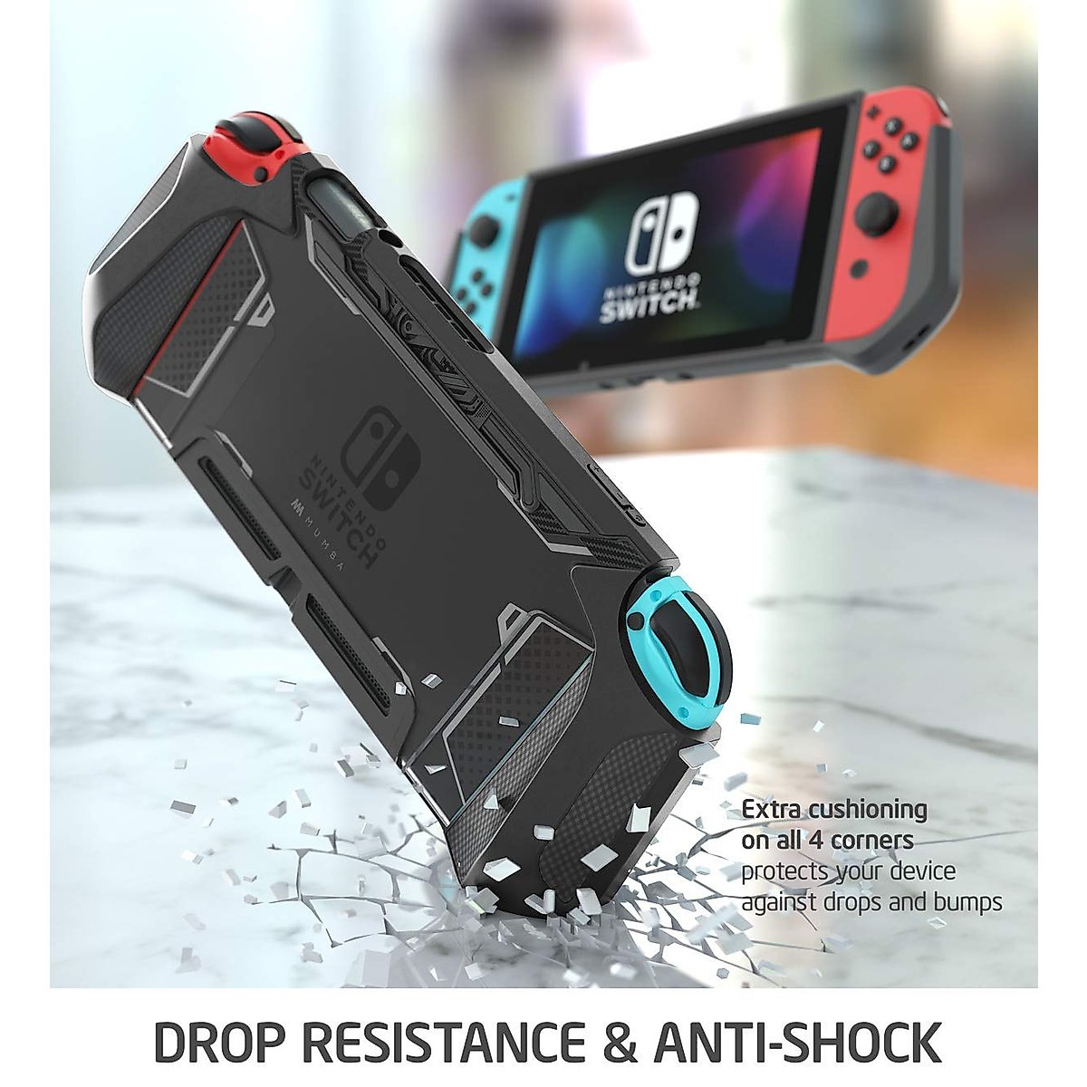 Mumba Dockable Case for Nintendo Switch, [Blade Series] TPU Grip Protective Cover Case Compatible with Nintendo Switch Console and Joy-Con Controller (Black)
