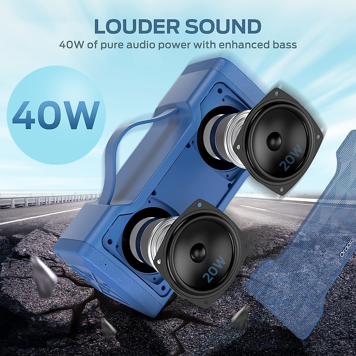 Oraolo Loud Bluetooth Speakers 40W Portable Bluetooth Speaker Large Stereo Sound, IPX6 Waterproof, Support USB/AUX Input, Built-in Mic for Home Party Outdoor (Blue)