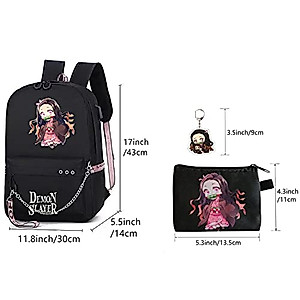 XIXISA 17 INCH Nezuko Backpack & Purse, Anime Nezuko Laptop Backpack with USB Charging Port, Nezuko Bag for School (Black)