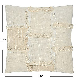 Creative Co-Op Woven Cotton and Wool Patchwork Frayed Edges Pillow, 18" L x 18" W x 2" H, Cream