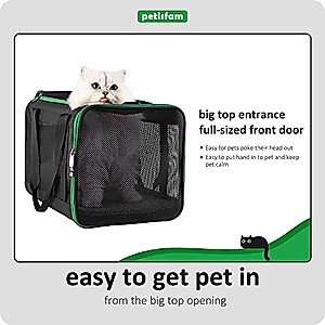 petisfam Soft Pet Carrier Bag for Easy Travel with Medium, Large Cats, 2 Kitties and Small Dogs. Easy to get Cat in. Easy Vet Visit. Easy Storage. Black w/Green Trim, L