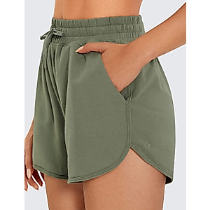 CRZ YOGA Women's Casual Sweat Shorts - 3.5'' Athletic Summer Comfy Cotton Lounge Shorts Gym Jersey Shorts with Pockets Dusty Olive Medium