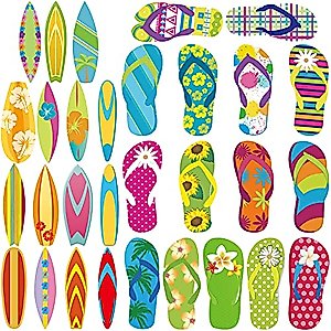 60 Pieces Surfboards Accents Cut Outs Flip-Flop Accents Cut Outs Tropical Beach Hawaii Surfboards Flip-Flop Cutouts Colorful Surfboards Flip-Flop Bulletin Board Decor Paper Sign with Glue Point Dots