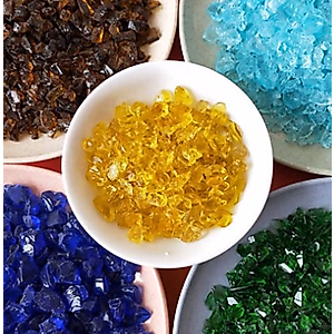 Golden Yellow Smooth Glass Chips Transparent Glitter Glass Broken 3-6mm Grinding Crushed vitreous Glass for Crafts Resin Mold Craft DIY hydroponic Plants Filler Home Nail Decoration(60g)