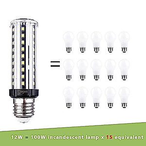 LED Light Bulb 100W Equivalent 1200 Lumen 6500K Warm White 12W LED Corn E26 Light Bulb Base Non-dimmable Ceiling Fan Corn Lighting for Home, Garage, Indoor High Brightness (Daylight White)