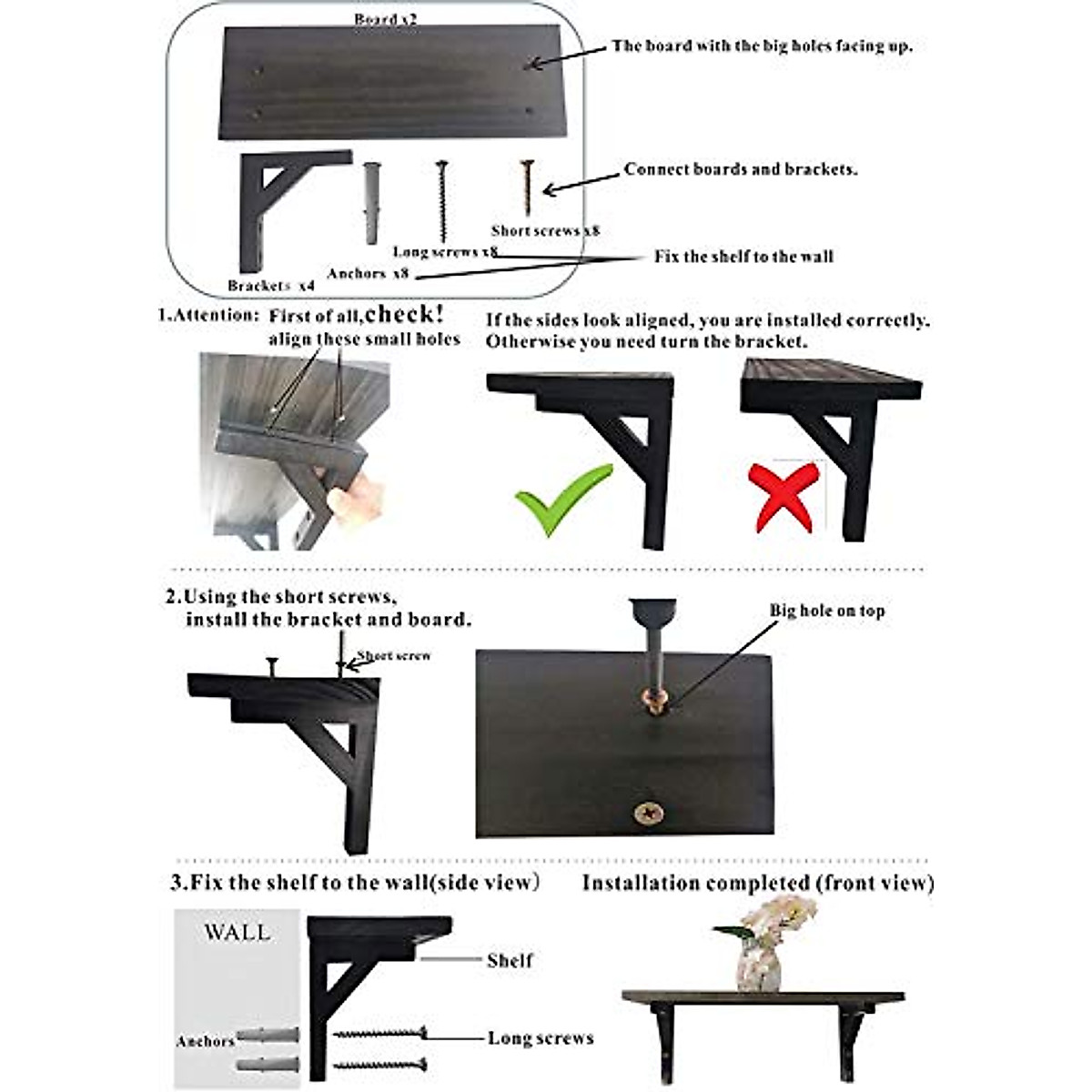 PENGKE Wall Mounted Floating Shelves, Set of 2, Display Ledge, Storage Rack for Room/Kitchen/Office - Retro Brown