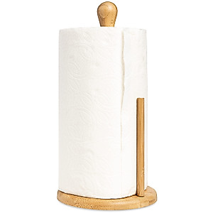 Smart Design Wood Paper Towel Holder - Fits Standard Size Paper Towel Rolls - Kitchen Countertop Stand, Bathroom Organizer Rack, Standing Dispenser - Bamboo