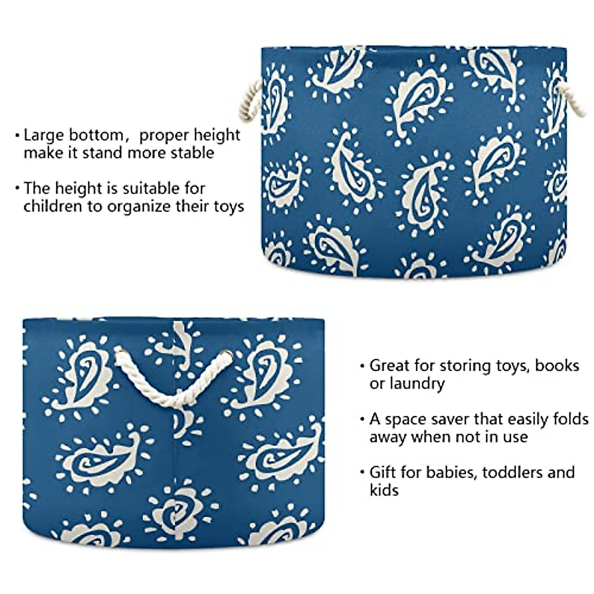 ALAZA Paisley Flower Blue Indian Ethnic Storage Basket Gift Baskets Large Collapsible Laundry Hamper with Handle, 20x20x14 in