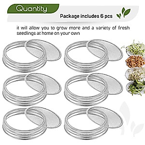 6PCS Stainless Steel Sprouting Lids – Regular Mouth Mason Jars Lids for Germination Kit 304 Stainless Steel Sprouting Jar Mesh Lids for Sprouts Grow Kit for Growing Broccoli Mung Bean Sprouts Alfalfa