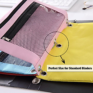 SORDIM 3 Ring Binder Pencil Pouch, 2 Pack Pencil Pouches with Zipper-Pencil Case with Double Pocket and Mesh Window (pink and grey)