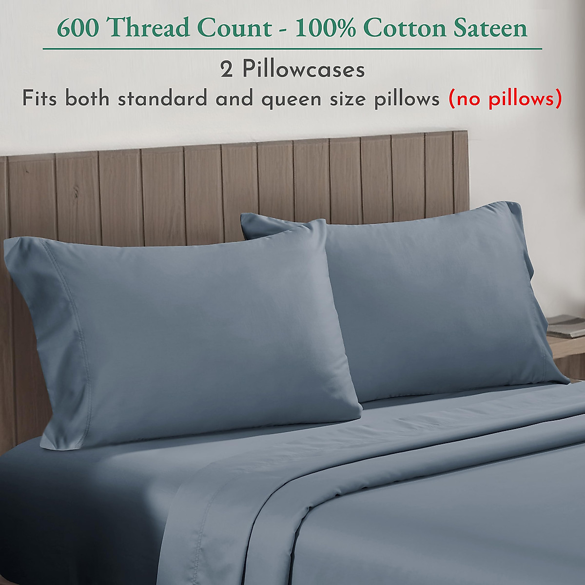 Luxuriously Soft Hotel Quality 600 Thread Count, 100% Cotton Set of 2 Cases, Crisp & Cool Standard Pillow Cases Set of 2 Fits Standard & Queen Pillows (Pastel Blue)