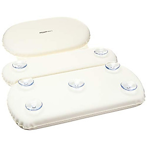 Amazon Basics Bath Tub Neck Pillow with Suction Cups, Waterproof, 3-Panel, Off-white