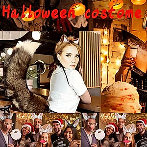 Valpeak Fox Ears and Tail Therian Tail Gear Wolf Ears for Kids Fluffy Therian Stuff Fox Costume for Girls Over 1 Years Old(ExpEar-Brown)