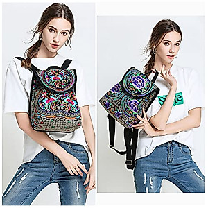 Goodhan Vintage Embroidered Women Backpack Ethnic Travel Handbag Shoulder Bag