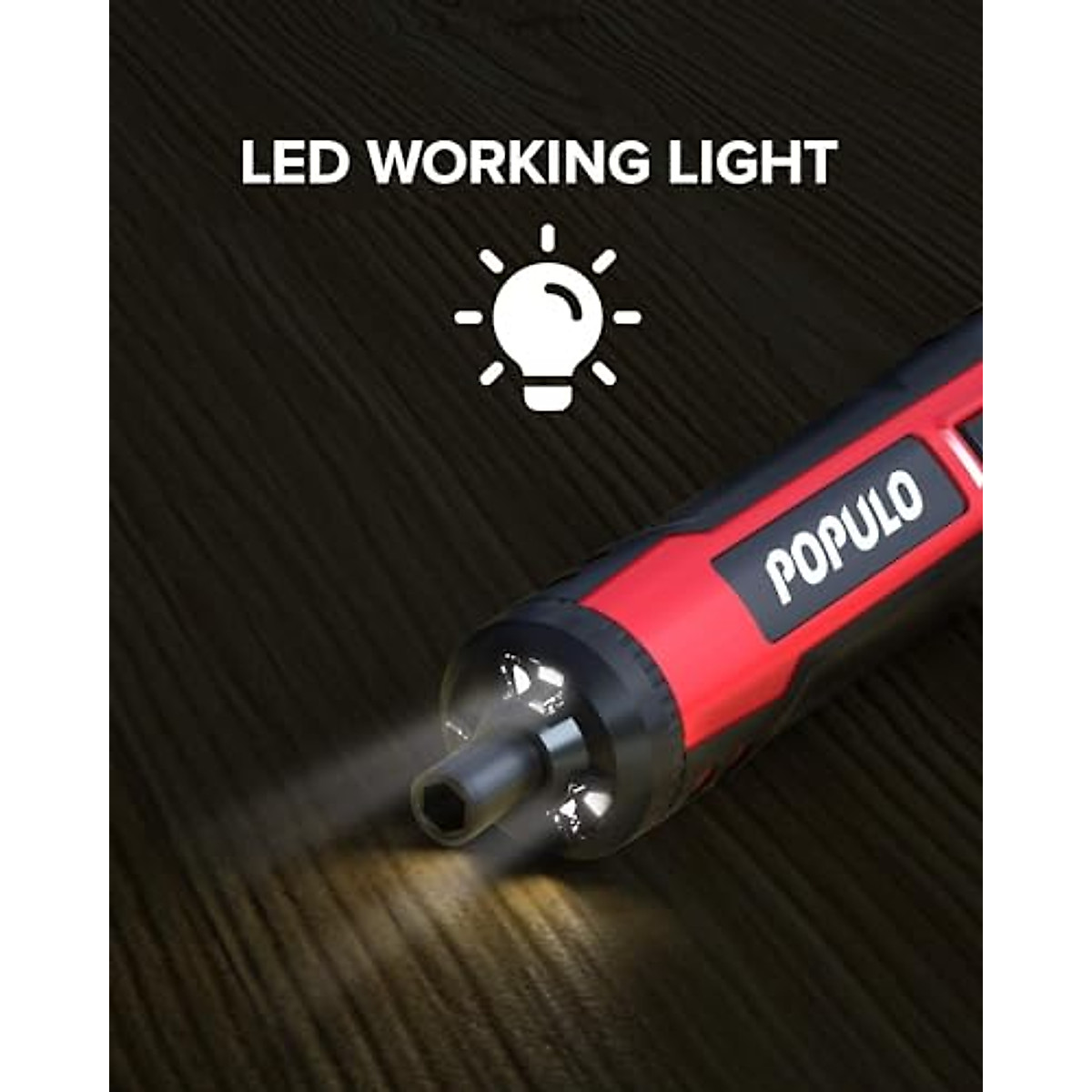 POPULO 4V Electric Screwdriver Kit,6 Torque Settings, Power Screwdriver Cordless Rechargeable with LED Work Light, 32 pieces Screwdriver Bits, 8 Sockets, Flex Hex Shaft, Bit Holders and Storage Box