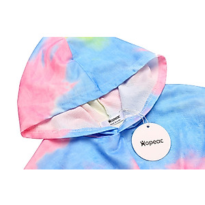 Hopeac Girls Casual Twist Front Sweatshirt Tie Dye Printed Long Sleeve Crop Tops Pullover