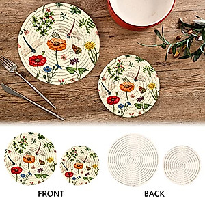 Decorative Trivets Set for Hot Pots Dishes Heat Resistant, Dragonfly Floral Pans Hot Mats Pads for Kitchen Counter Tops Dining Washable Pot Holder Coasters