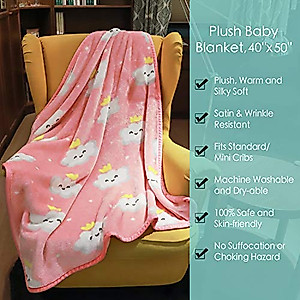 TILLYOU Micro Fleece Plush Soft Toddler Blanket for Boys Girls - Large Lightweight Crib Blanket for Baby Bed Lounger - Fuzzy Warm Cozy Blanket for Daycare Preschool Naptime Oversized 40x50 Pink Cloud
