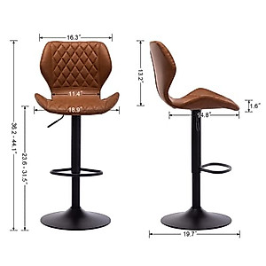 EALSON Swivel Bar Stools Set of 2 Modern Counter Height Barstools PU Leather Bar Chairs with Back Adjustable Kitchen Island Stools for Home Bar/ Dining Room, Brown