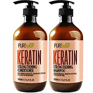Keratin Shampoo and Conditioner Set - Sulfate and Paraben Free Treatment for Dry Hair - Anti Frizz, Collagen Enriched Formula for Curly or Damaged Hair - Safe for Men and Women with Color Treated Hair