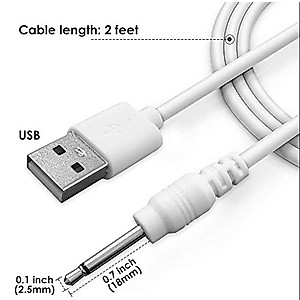 oGoDeal Replacement USB to DC Charging Cable | USB Charger Cord - 2.5mm - Original Replacement (2 Pack White)