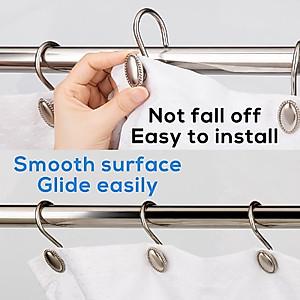 iToplin Brushed Nickel Shower Curtain Hooks, Decorative Shower Curtain Rings, Rust Resistant Metal Shower Hooks for Bathroom, Rust Proof Shower Hooks Hangers for Shower Curtain Rod, Set of 12