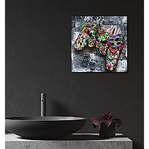 JKWALL77 Graffiti Canvas Wall-Art for Bedroom - Gaming Wall Art for Teen Boys - Abstract Painting Pop Art Modern Home Wall Decor Ready to Hang Size 14" x 14"