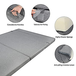 Varbucamp 4 Inch Folding Mattress, Memory Foam Portable Mattress and Sofa Bed with Washable Cover for Guest, Camping, Bedroom, Gray(80'' x 59'' x 4'')
