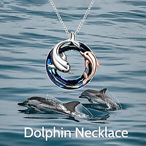 ONEFINITY Dolphin Necklaces Sterling Silver Crystal Dolphin Pendant Ocean Jewelry Necklace for Women