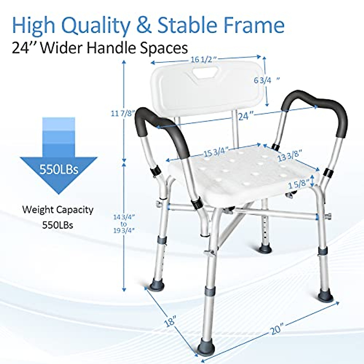 Bath Chair with Arms, Medical Shower Seat, Bariatric Bath Stool Safety Shower Bench with Reinforced Crossing bar for Elderly, Adults, Disabled