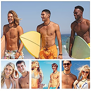 4 Pcs Puka Shell Necklace for Men Surfer Necklace Choker Beach Puka Choker Seashell Necklaces with Clam Chip Beads Xmas Gift (Elegant Color)