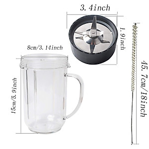 Bullet Replacement Cups with Blade Compatible with Magic Bullet Juicer by Wadoy, 16OZ Mixer Cup & 250W MB-1001 Cross Blade Accessor with Colored Lip Rings Mugs