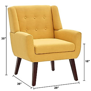 HUIMO Accent Chair, Button Tufted Upholstered Sofa Chairs, Comfy Linen Fabric Armchair for Bedroom, Reading, Mid-Century Modern Living Room Chair (Yellow)