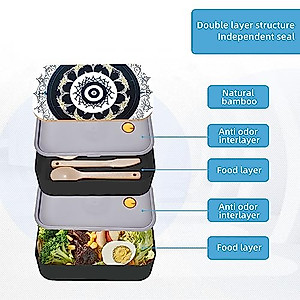 Black And White Round Totem Adult Lunch Box, Bento Box, With Cutlery Set Of 3, 2 Compartments, Rectangular, Lunch Box For Adults