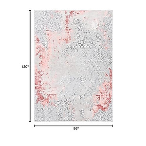 SAFAVIEH Meadow Collection Area Rug - 8' x 10', Light Grey & Pink, Modern Abstract Design, Non-Shedding & Easy Care, Ideal for High Traffic Areas in Living Room, Bedroom (MDW573G)