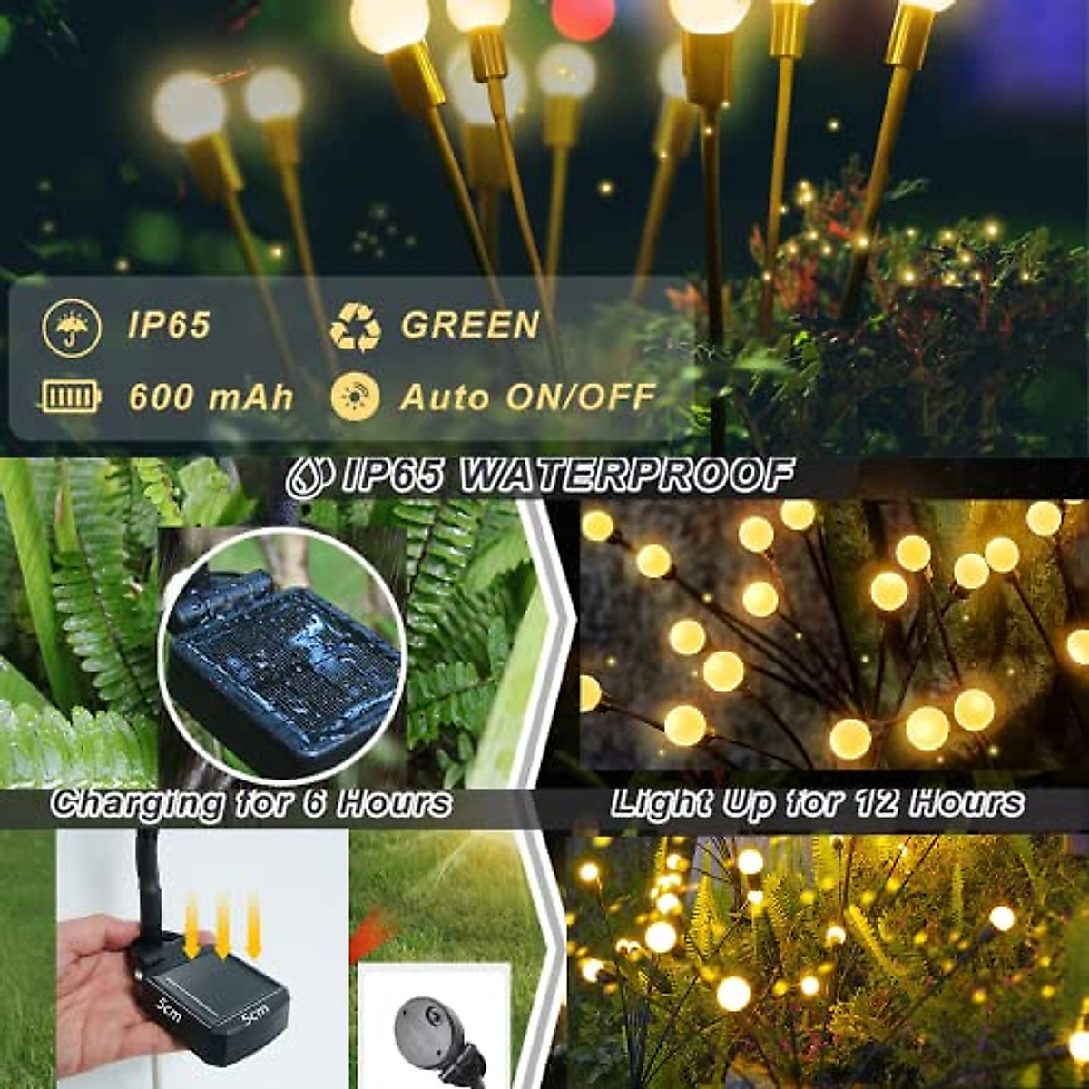 Domipool Solar Lights Outdoor Waterproof - Swaying Solar Garden Lights, Firefly Lights with Highly Flexible Copper Wires, Yard Pathway Christmas Landscape Stake Lights, 2 Packs