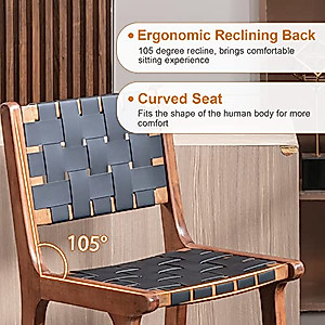 Bonzy Home 28" Woven Bar Stools Set of 2, Faux Leather Kitchen Stool Chairs with Back and Wooden Legs, Comfy Bar Chairs Bar Height Stools for Kitchen Island, Black