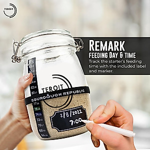 TEROIT Sourdough Starter Kit, Sourdough Bread Baking Supplies - 2PCS Sourdough Starter Jar, Bread Lame, Bread Whisk, Dough Scraper, Air Tight Lid - Delightful Gift for Home Cooks