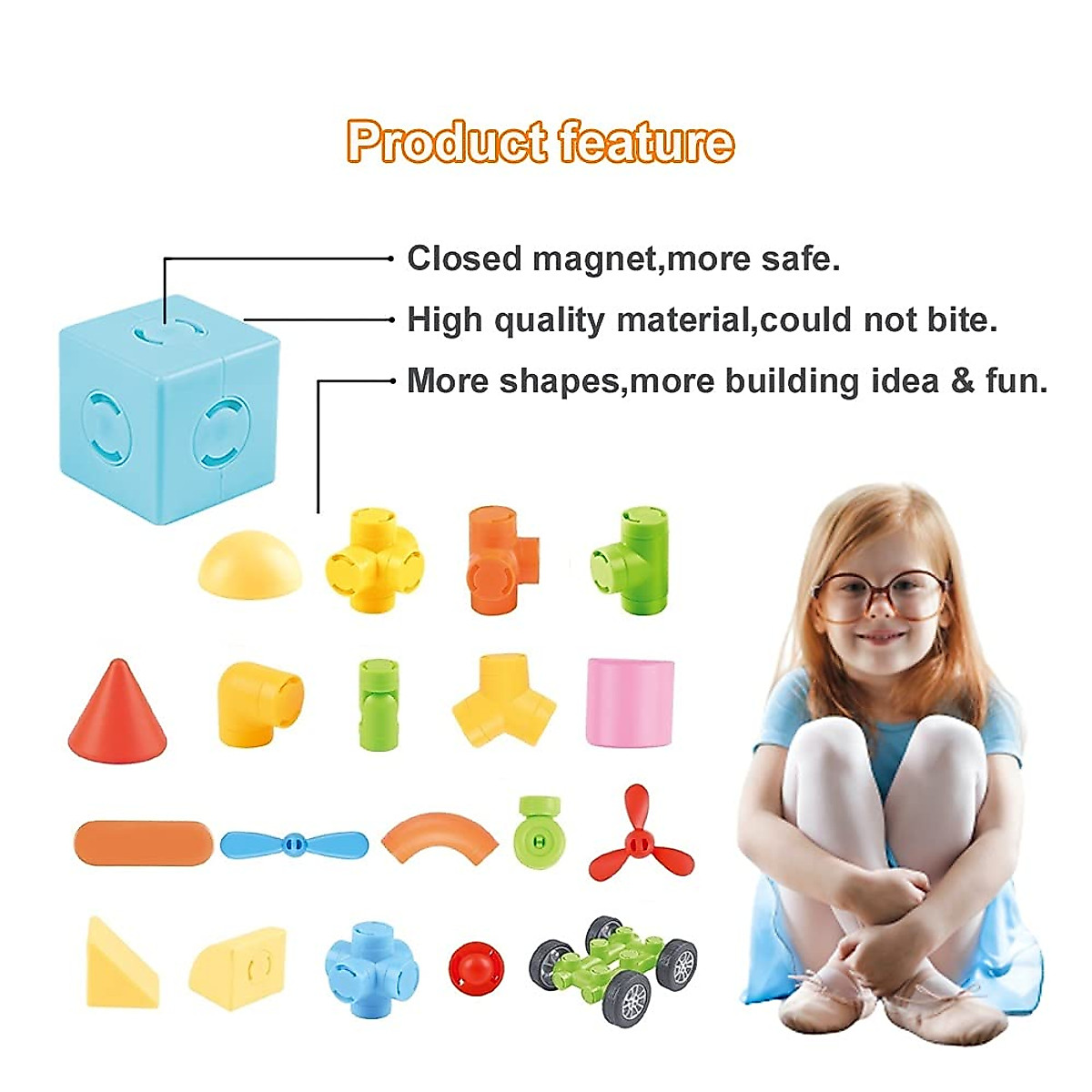 LookengQbix 25-in-1 Magnetic 3D Building Shapes, Magnet Blocks Tiles,STEM Educational Toys w/25 Different Designs in Idea Book for Children Kids Brain Development