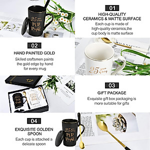 YHRJWN 25th Anniversary Presents, 25th Wedding Anniversary Presents for Couple Parents, 25th Mr Right Mrs Always Right Coffee Mugs, His and Hers Gifts, 14 Oz with Lids, Spoons and Gift Box