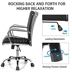 Giantex Ribbed Office Chair, Ergonomic High Back Executive Conference Chair, Lumbar Support PU Leather Swivel Height Adjustable Modern Computer Task Managerial Chair (Black)