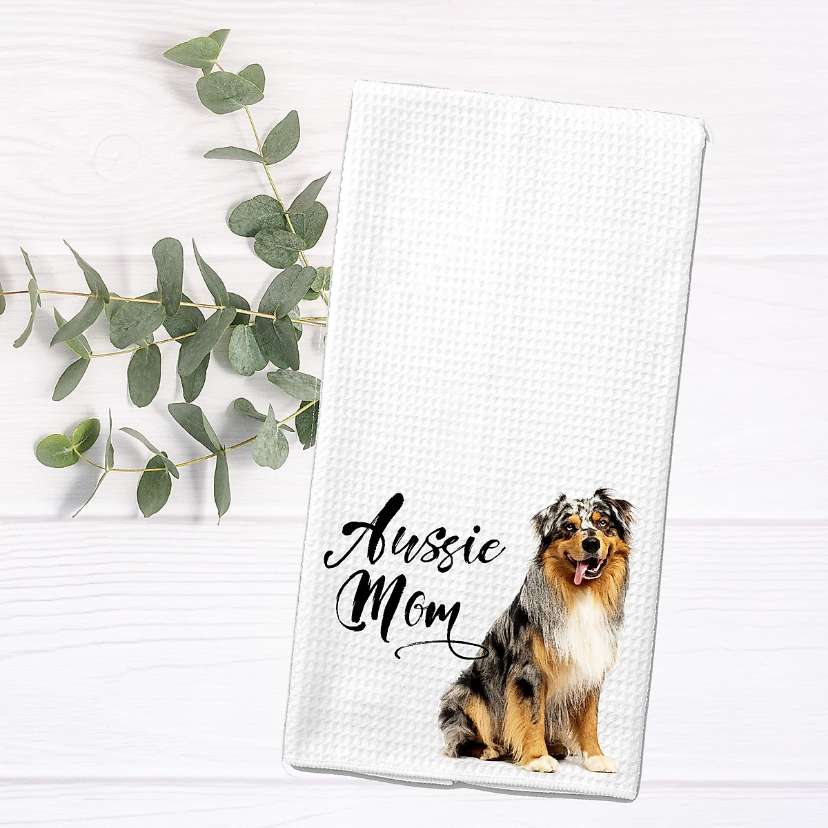 Aussie Mom, Australian Shepherd Microfiber Kitchen Tea Bar Hand Towel Gift for Dog Lover